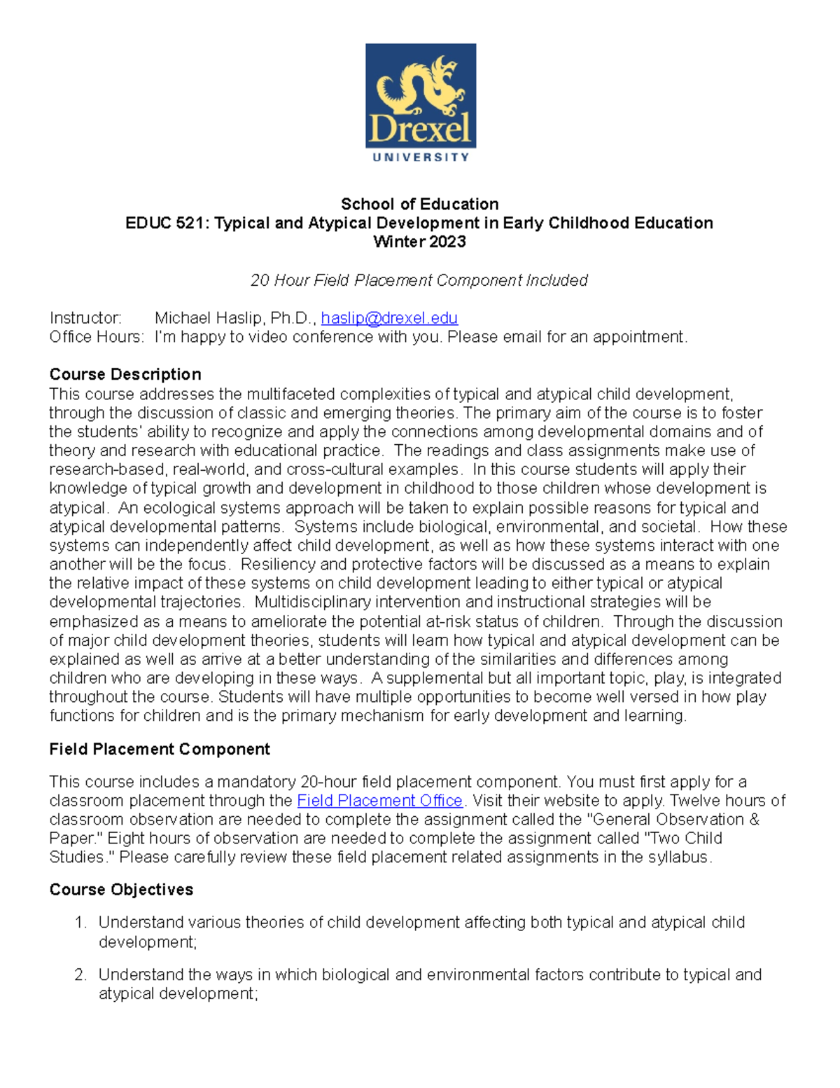 EDUC 521 Winter 2023 - Syllabus(3) - School of Education EDUC 521 ...