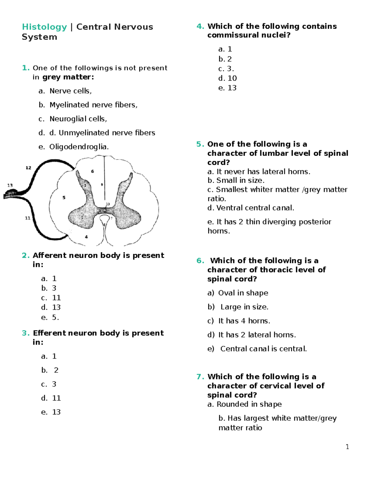 Histology mcqs - Histology | Central Nervous System One of the ...