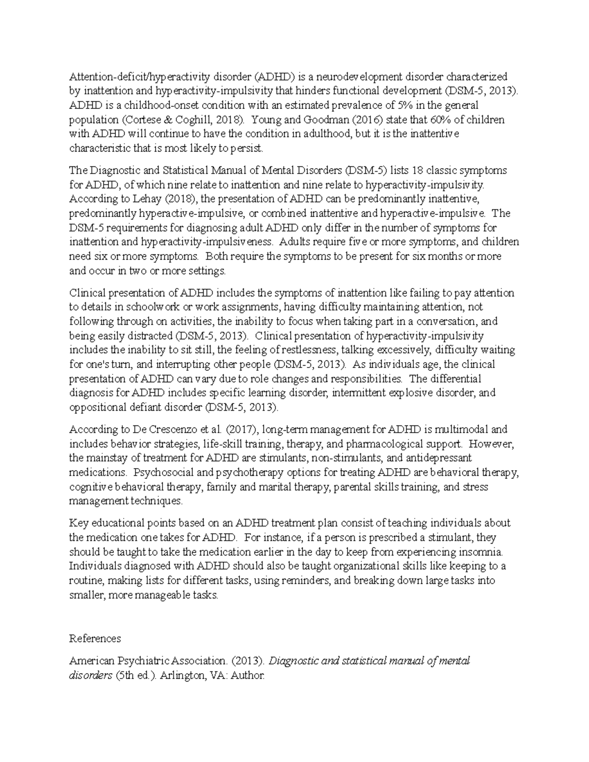 ADHD WK 11 DQ - These notes are for nurse practitioner behav health ...