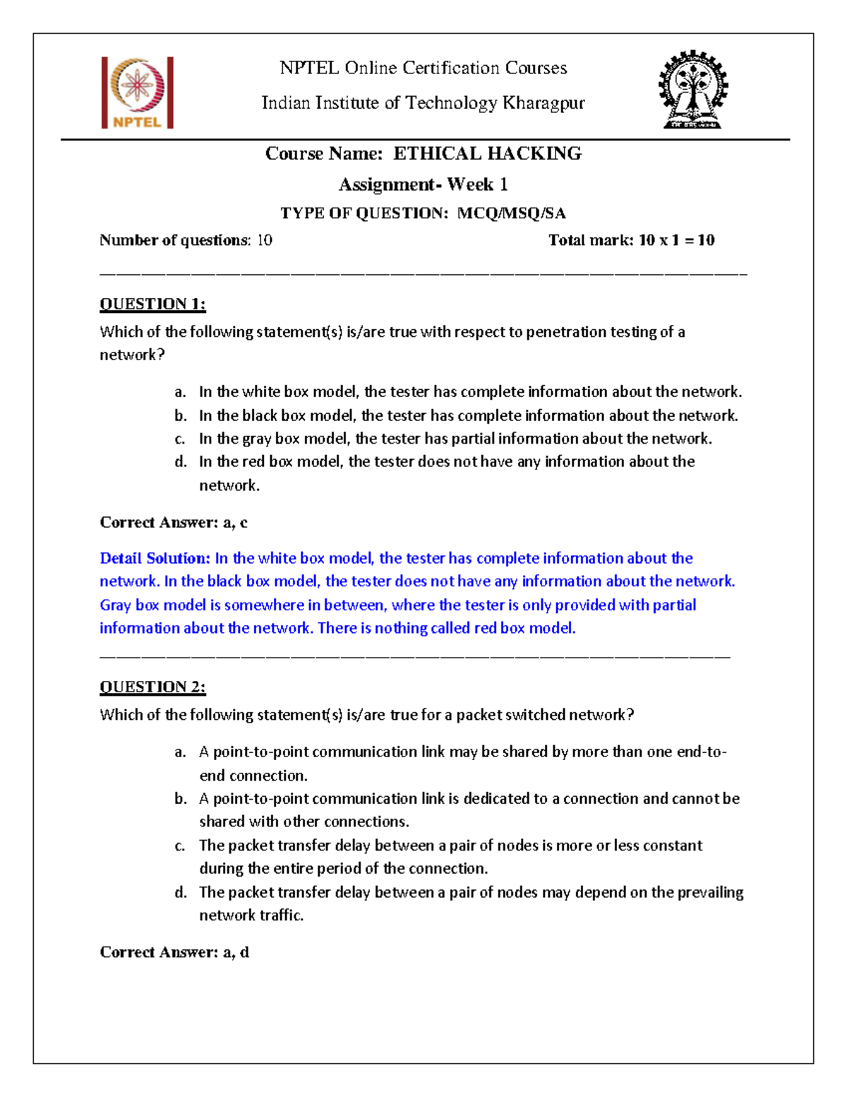 Assignment-ETH-1-SOL - Indian Institute of Technology Kharagpur Course Name: ETHICAL HACKING ...