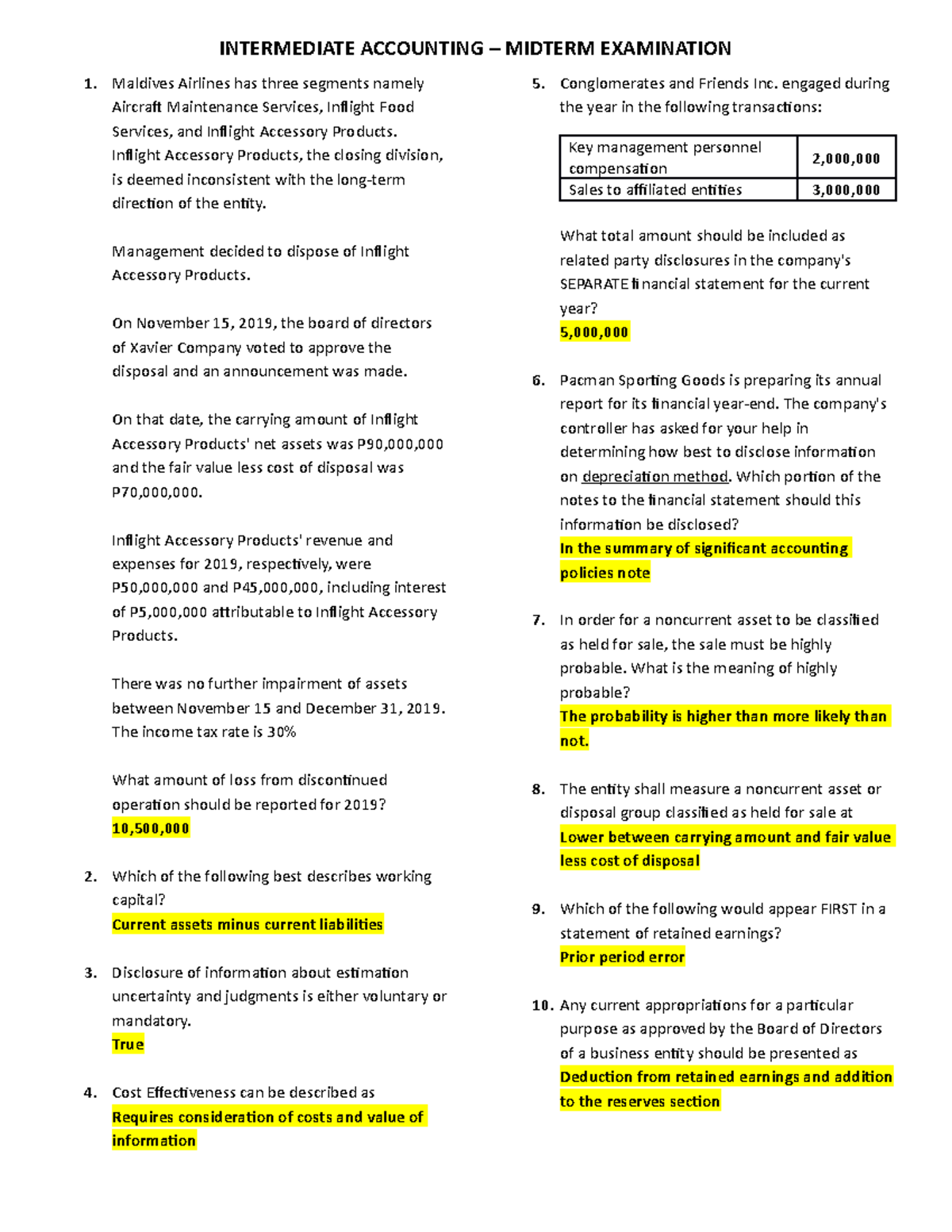 IA3- Midterm EXAM - problems with solutions - 1. Maldives Airlines has ...