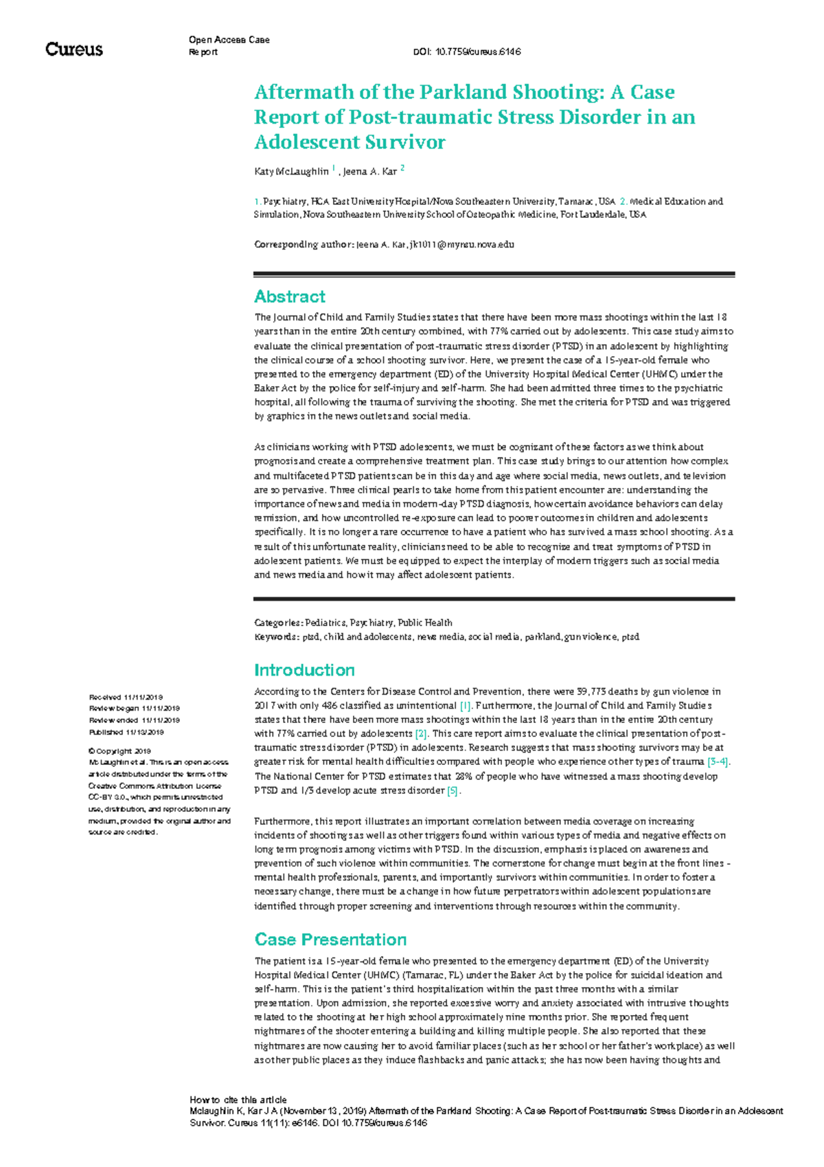 Research Paper 1 PTSD - ptsd case study - Received 11/11/ Review began ...