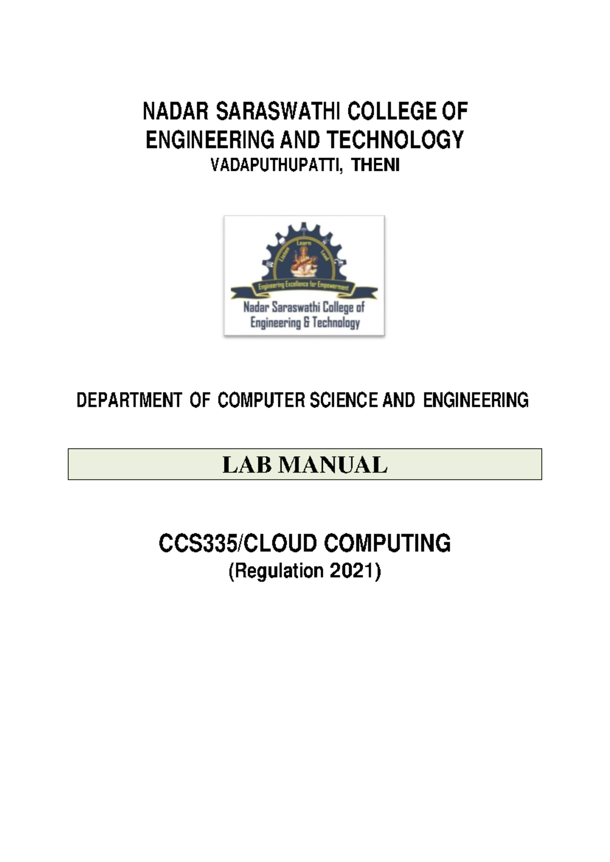 Lab manual student copy - NADAR SARASWATHI COLLEGE OF ENGINEERING AND ...