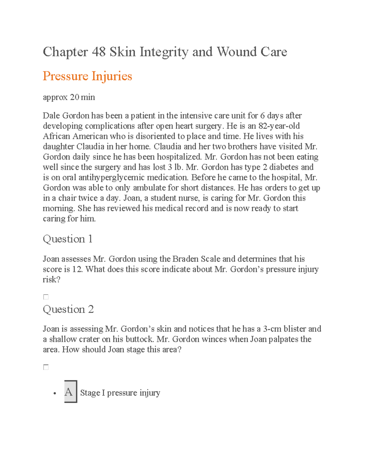 Case study Skin - Required Assignments for the course. - Chapter 48 ...