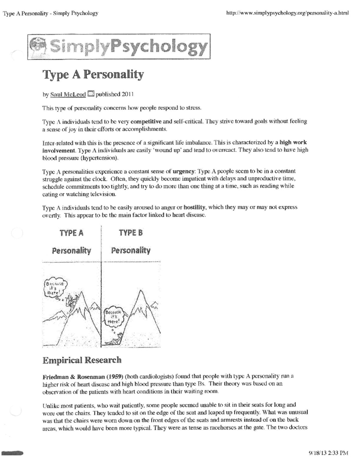 Type A Personality Article - Studocu