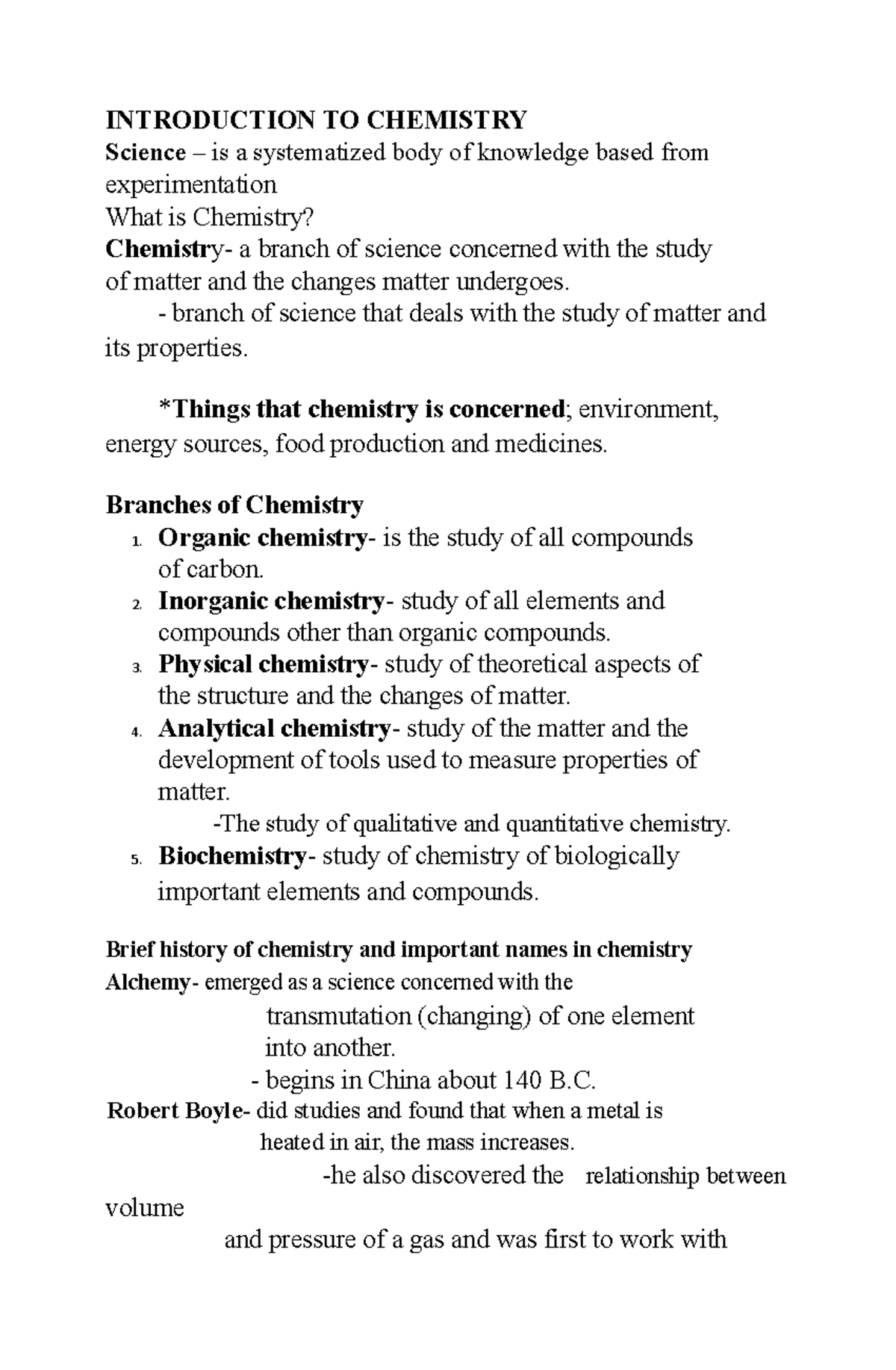 Introduction Of Chemistry INTRODUCTION TO CHEMISTRY Science Is A