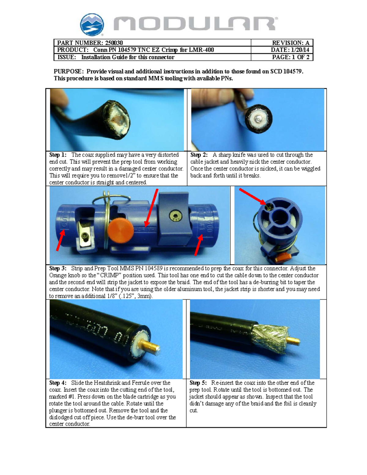 ASSY Procedure CONN 104579 TNC EZ CRI LMR-400- 250030 - l· PART NUMBER ...