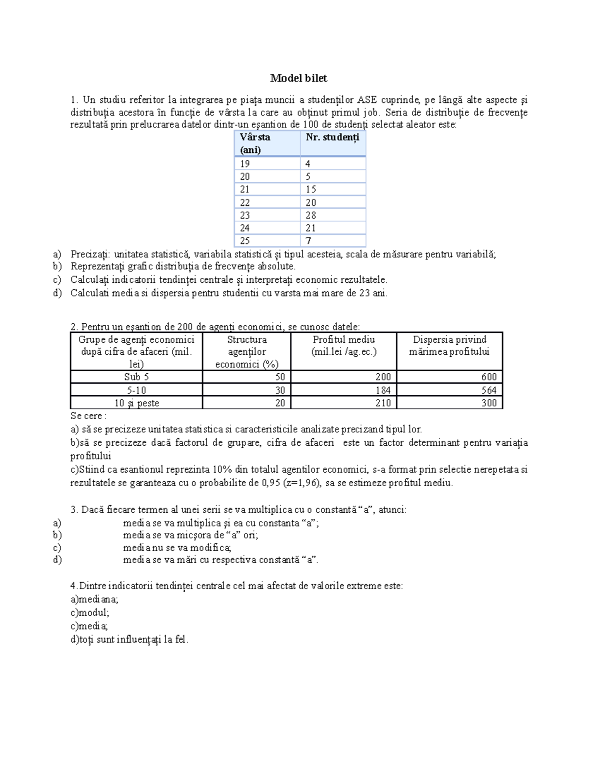 MODEL LUCRARE STATISTICA - Model bilet Un studiu referitor la ...