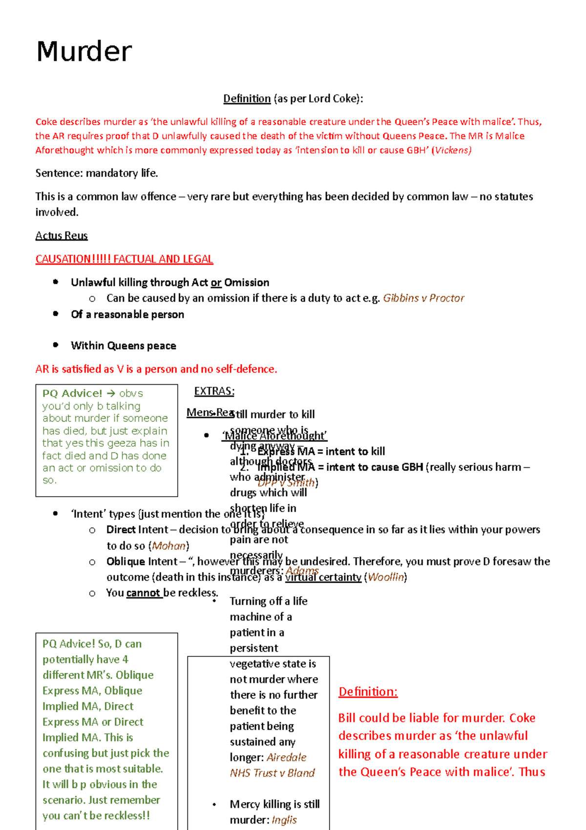 Criminal Revsion; Murder - Murder Definition (as per Lord Coke): Coke ...