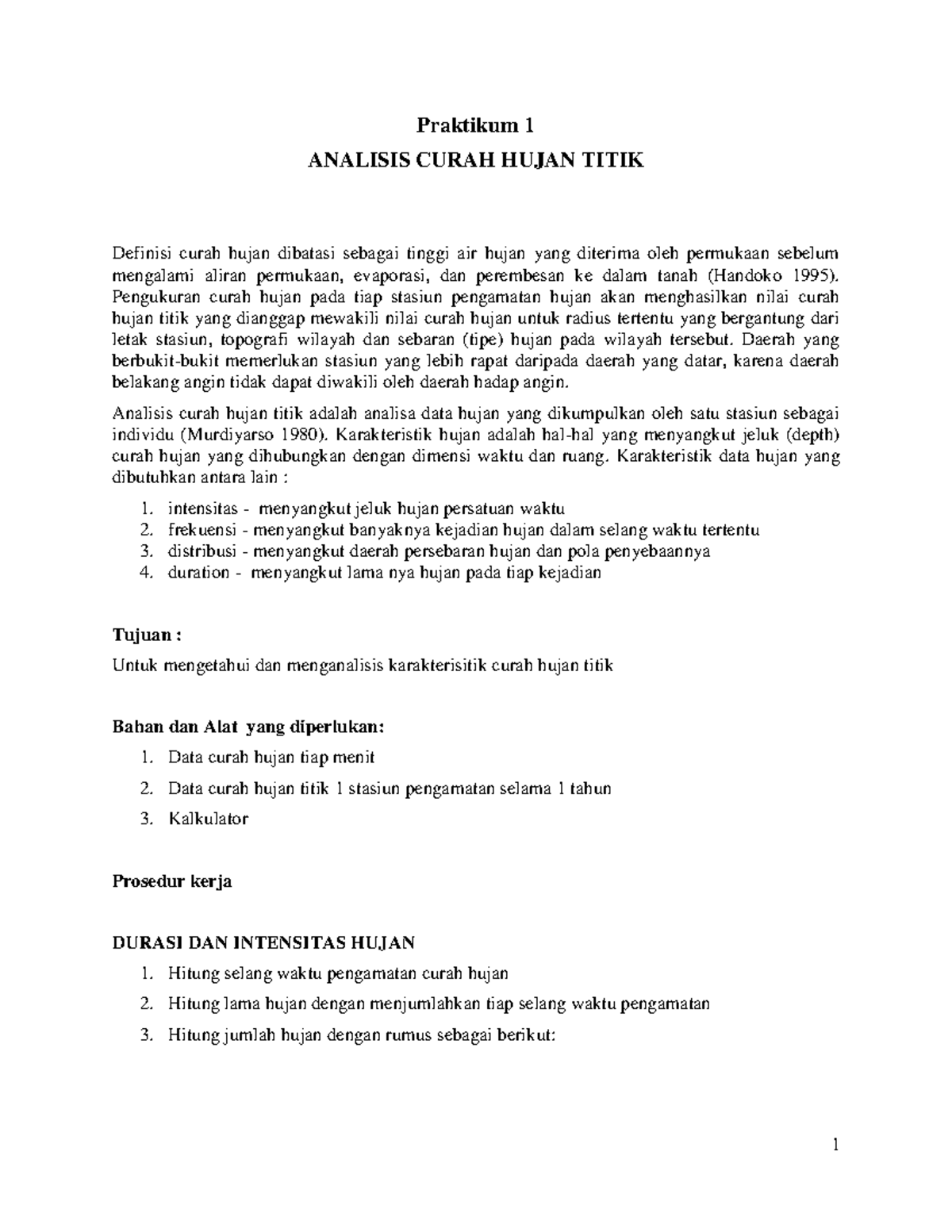 PENDAHULUANANALISIS CURAH HUJAN TITI - 1 Praktikum 1 ANALISIS CURAH ...