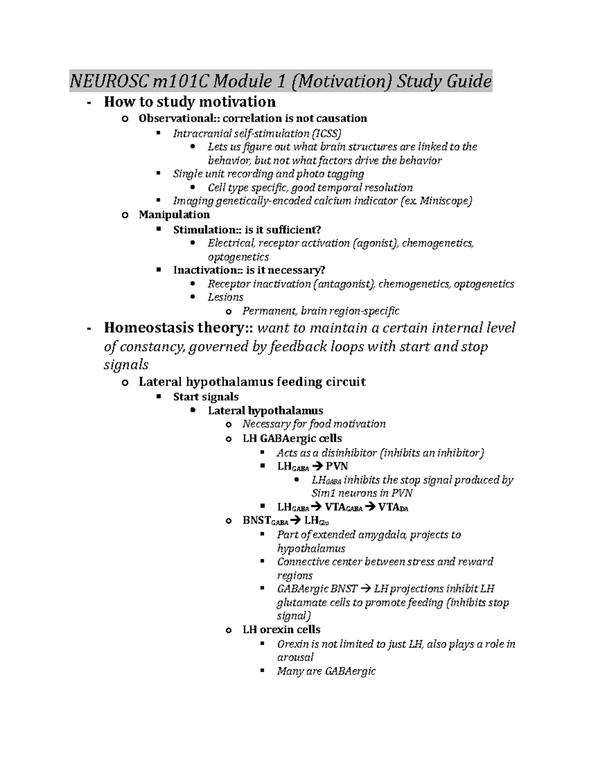 Neurosc m101C Module 1 Study Guide - NEUROSC m101C Module 1 (Motivation) Study Guide - How to ...