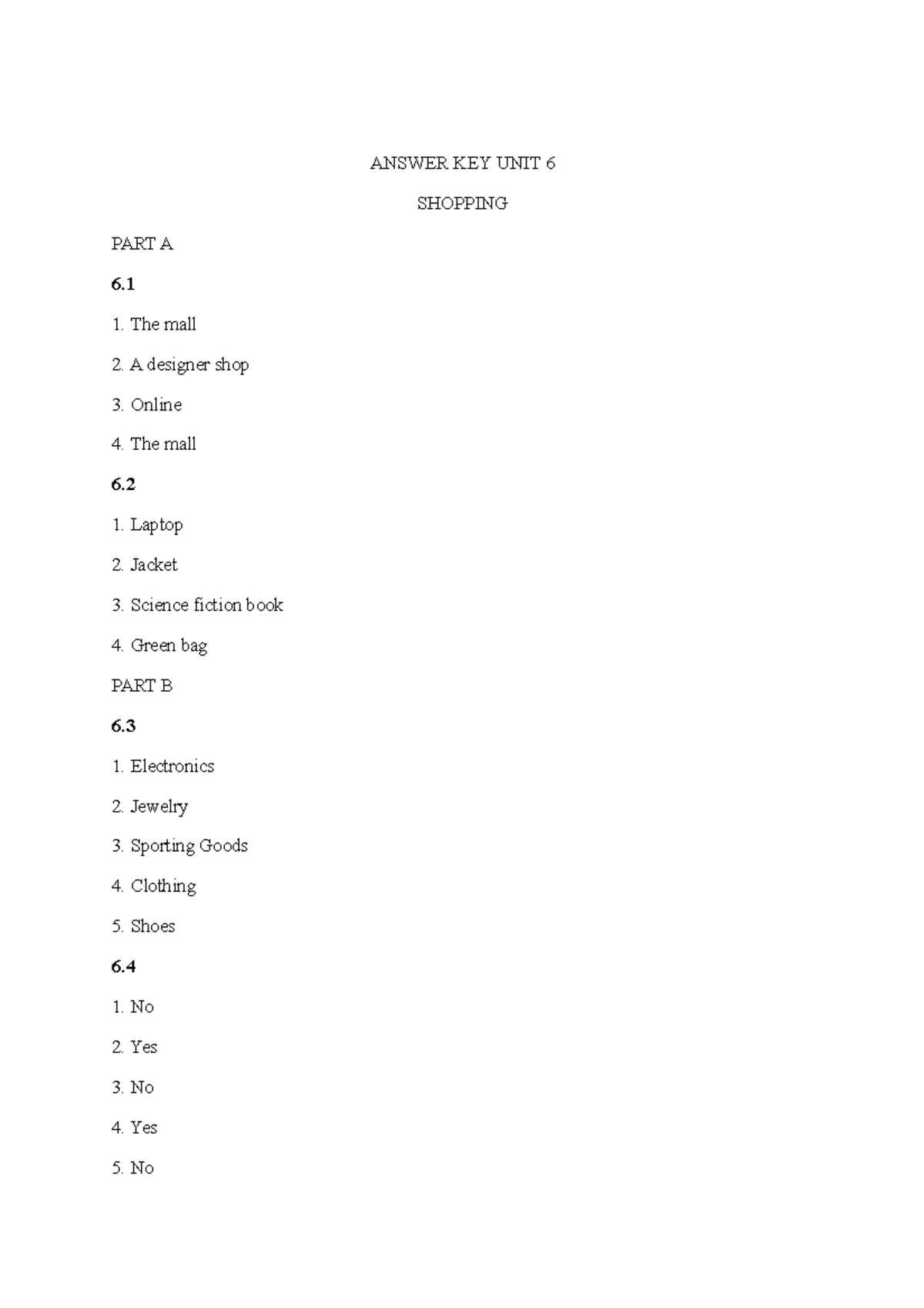 Answer Key Contextual Oral Language Skill Book_Unit 6 Shopping - ANSWER ...
