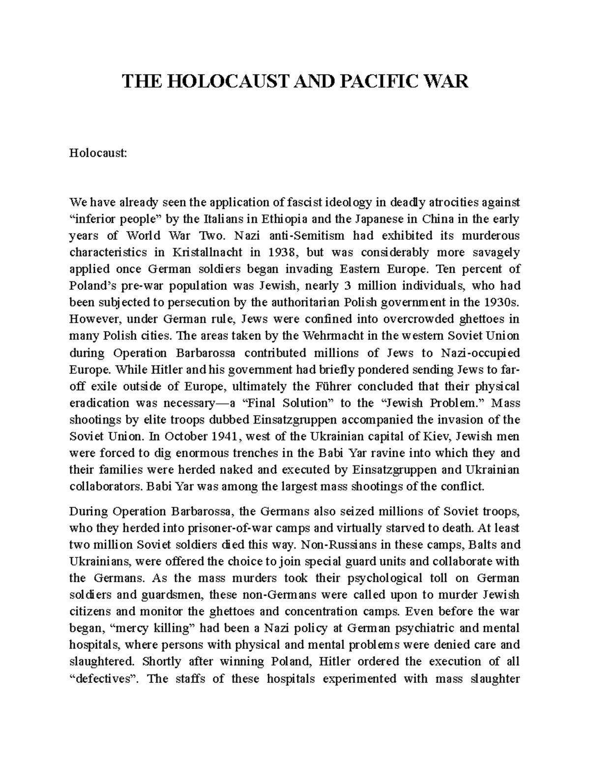 THE Holocaust AND Pacific WAR - THE HOLOCAUST AND PACIFIC WAR Holocaust ...