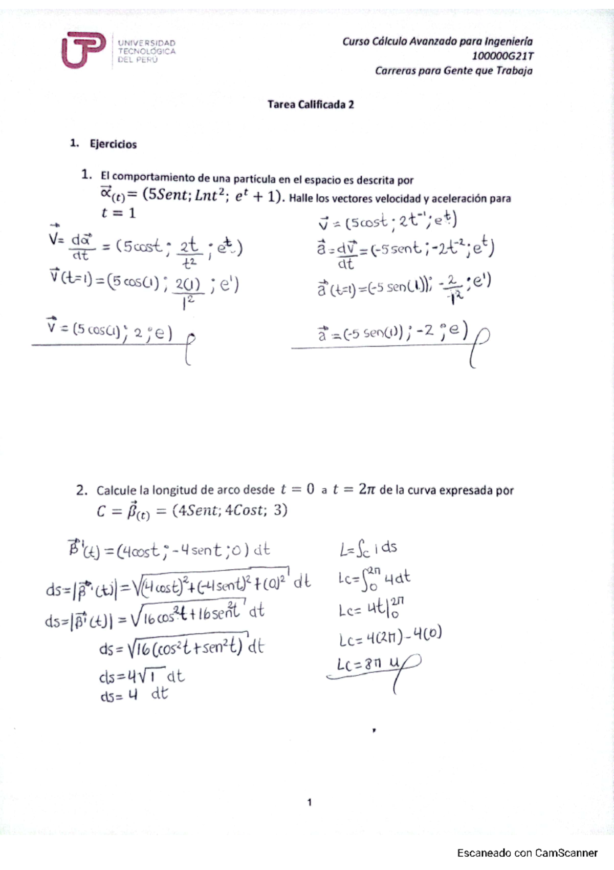 Tarea calificada 2 calculo avanzado - Calculo avanzado para ingenieria - Studocu