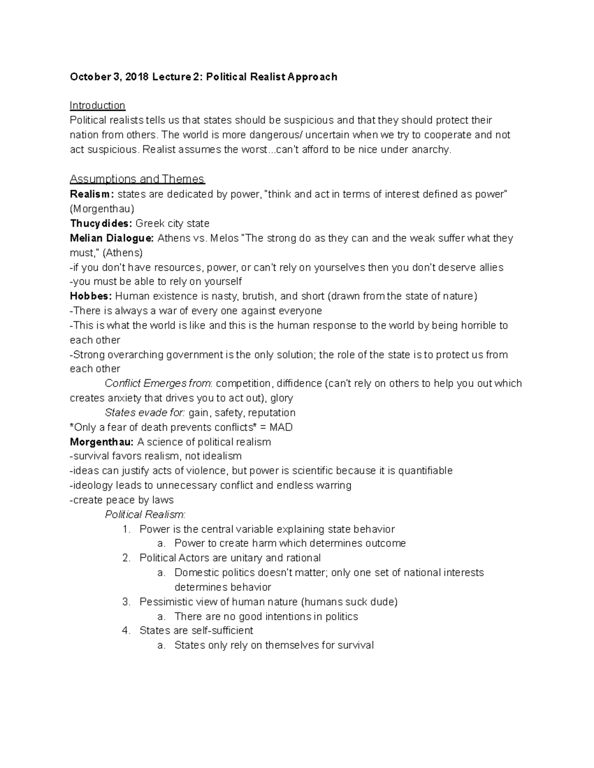 PS 121 Notes Extended October 3 2018 Lecture 2 Political Realist ps-121-notes-extended-october-3-2018-lecture-2-political-realist