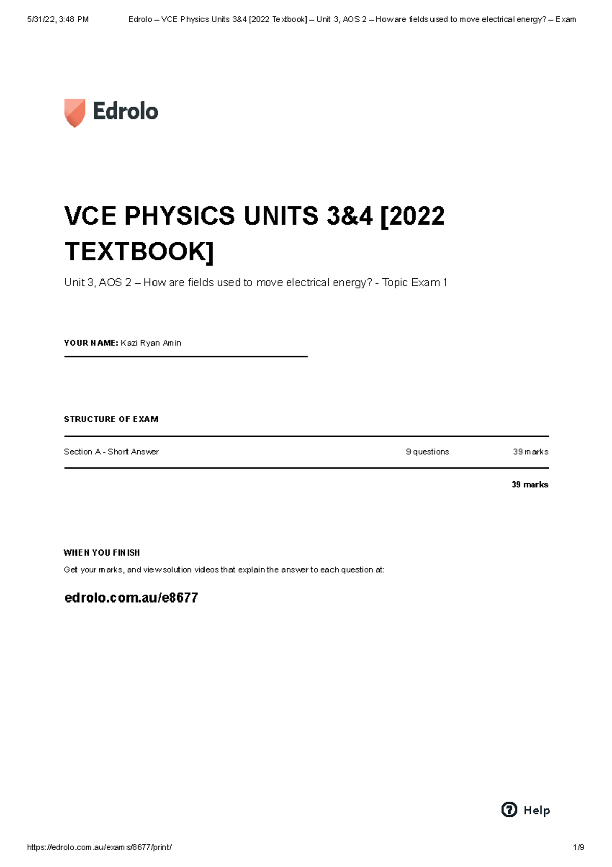 AOS 2 ex 1 - ffrthrthrthewgergewrgerg - VCE PHYSICS UNITS 3&4 ...