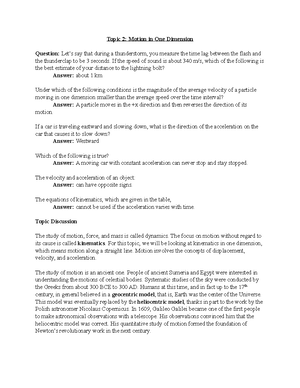 Intro to Physics I, Homework One Answers - Homework: Quiz One Answers ...