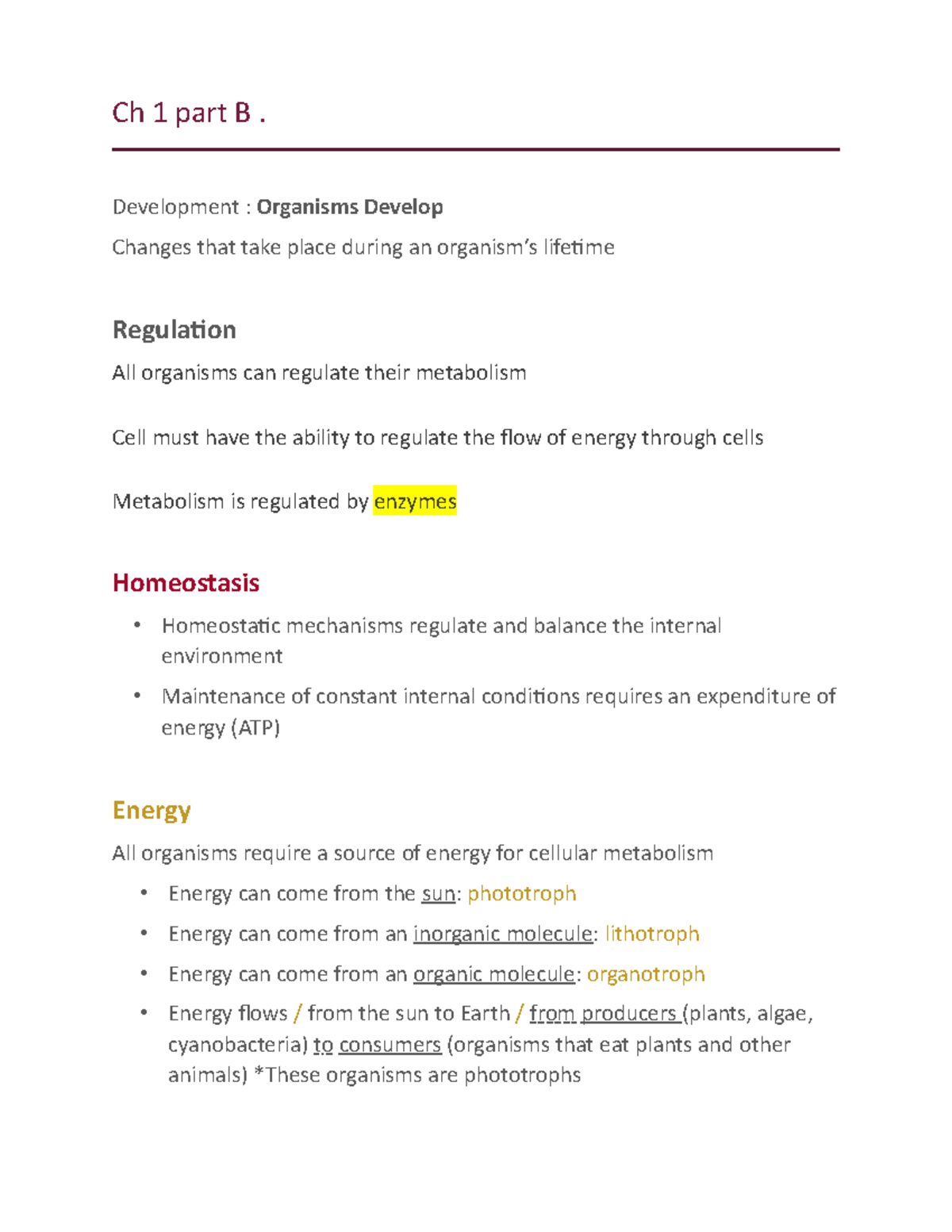 Biology 1 Ch 1 part B - cell part classifications,Homeostasis, Evolution - Ch 1 part B ...