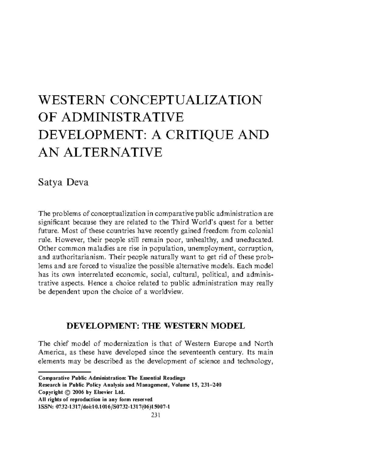 Western Eastern Model Of Development Satya Dev - WESTERN ...