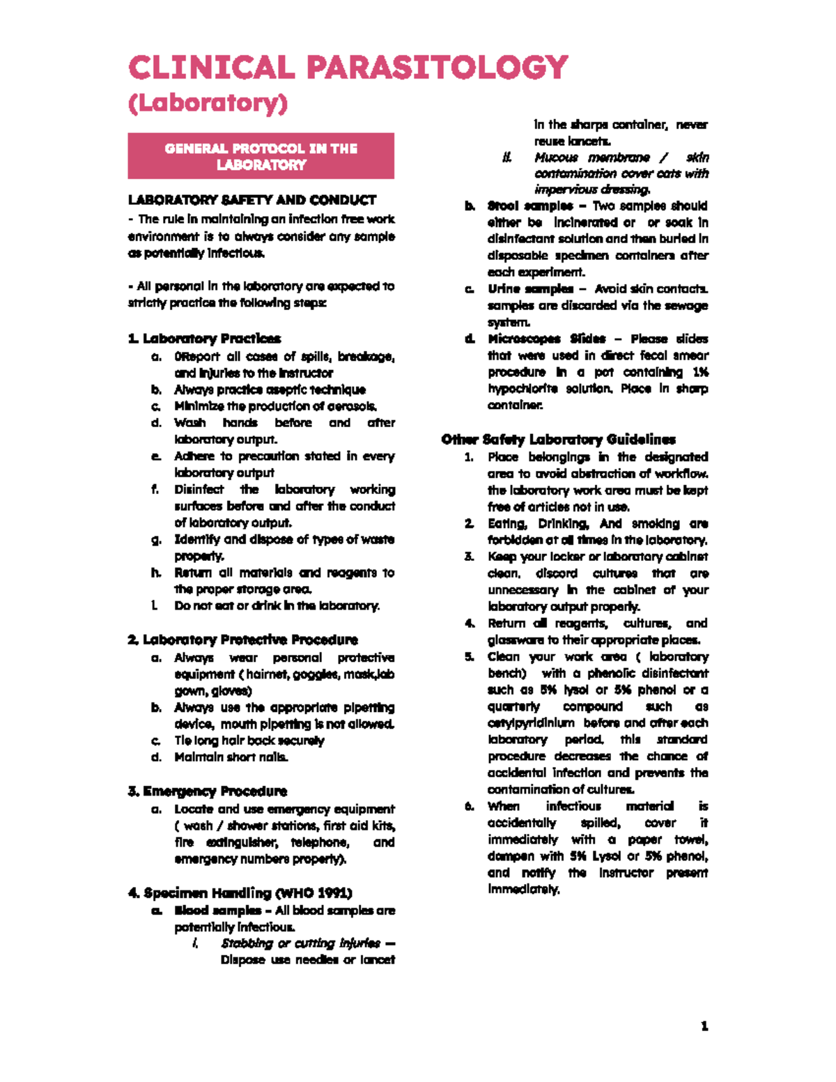Clinical Parasitolgy (Laboratory) - CLINICAL PARASITOLOGY (Laboratory ...