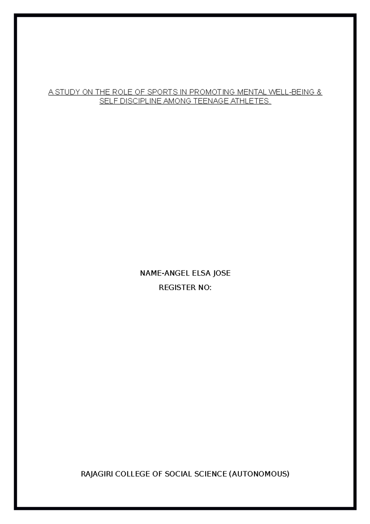 Angel ELSA JOSE Methodology - A STUDY ON THE ROLE OF SPORTS IN ...