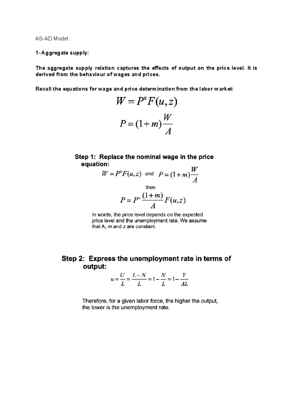 AS-AD Model - Macroeconomics notes on the AS-AD chapter - AS-AD Model ...
