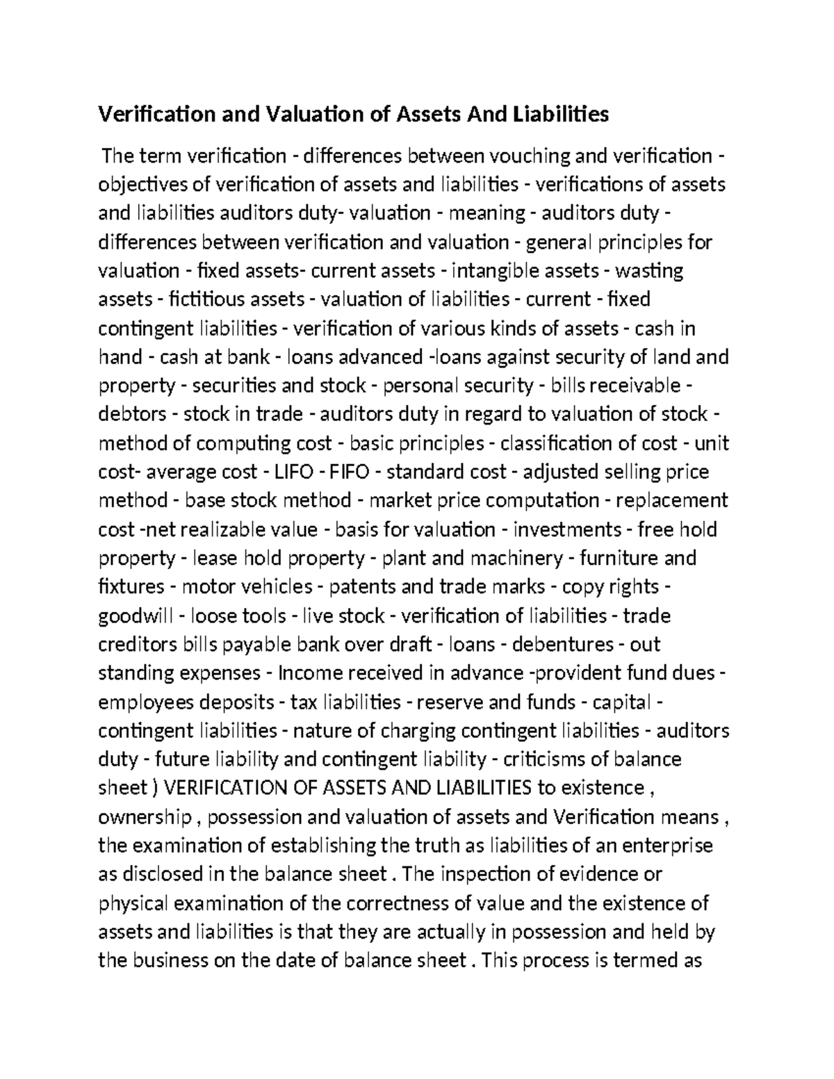Verification AND Valuation OF Asset AND Liabilities.docx - Verification ...