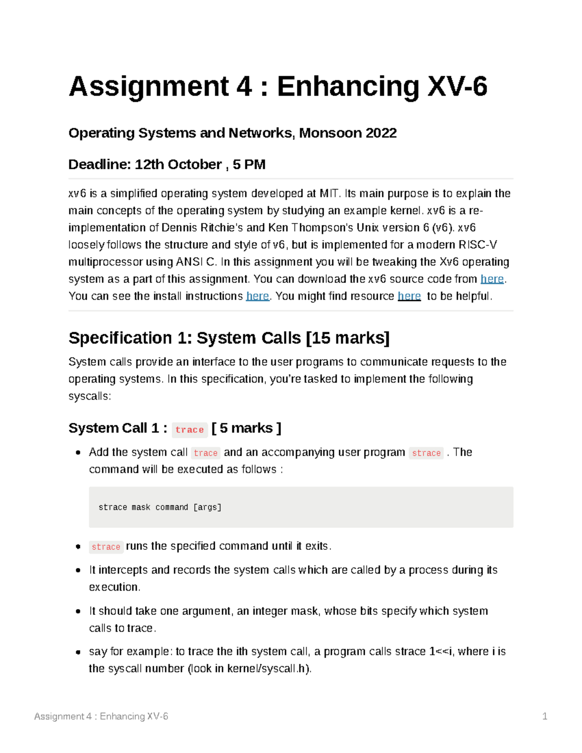 Asgn4 - premji - Assignment 4 : Enhancing XV- Operating Systems and Networks, Monsoon 2022 ...