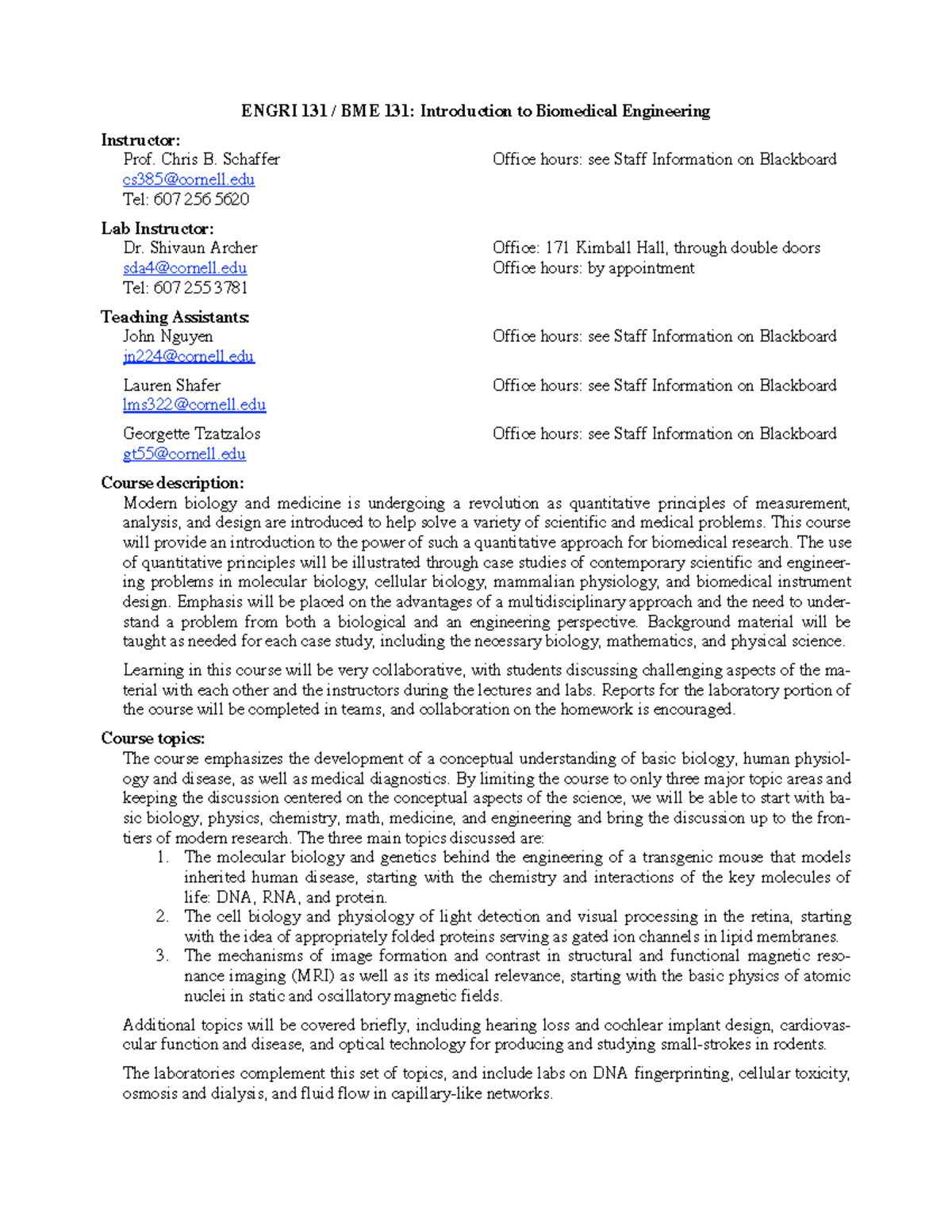 Engri 131-syllabus-08 - ENGRI 131 / BME 131: Introduction to Biomedical ...