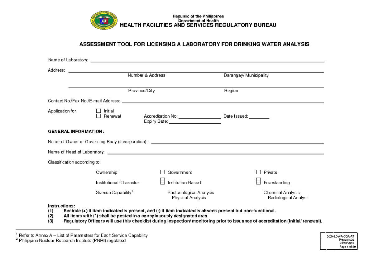 Assessment Tool for Licensing a Laboratory for Drinking Water Analysis ...