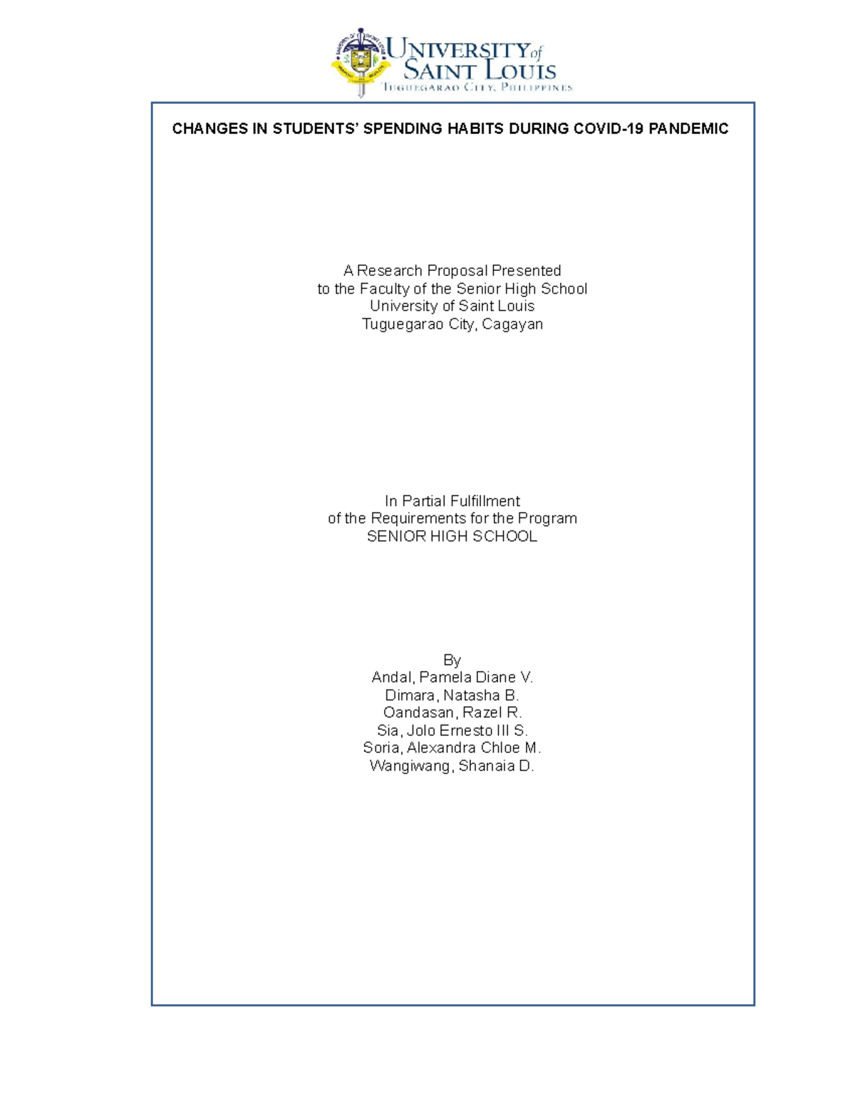 Template research 1 copy - CHANGES IN STUDENTS’ SPENDING HABITS DURING ...