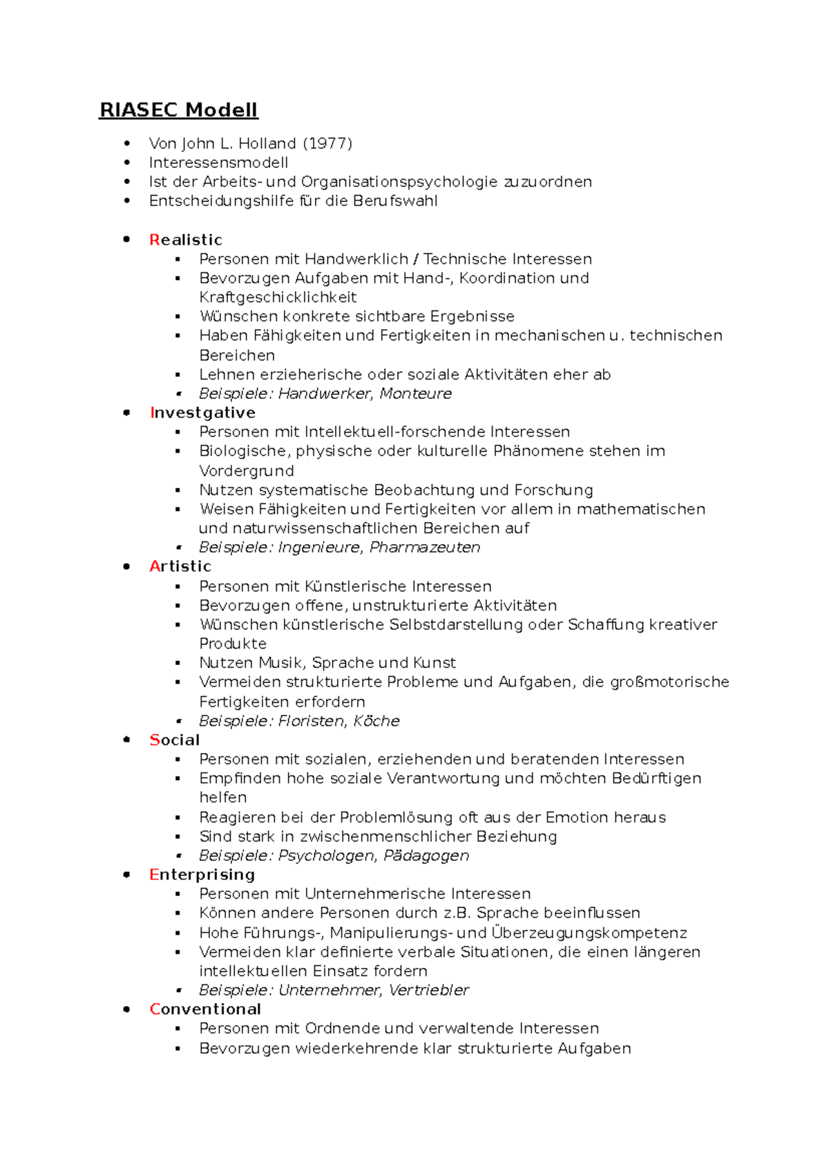 Riasec Modell - WS2022 Hr. Hirsch - RIASEC Modell Von John L. Holland ...