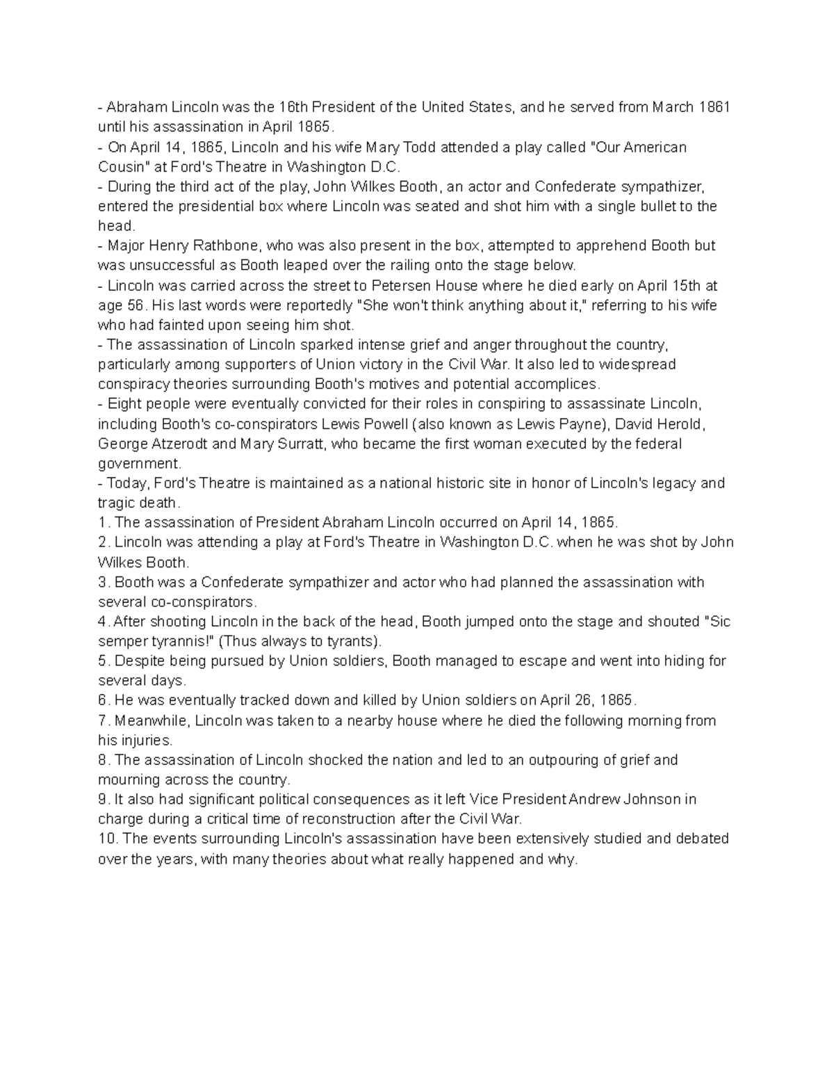 Notes for class multiple chapters (33) - Abraham Lincoln was the 16th ...