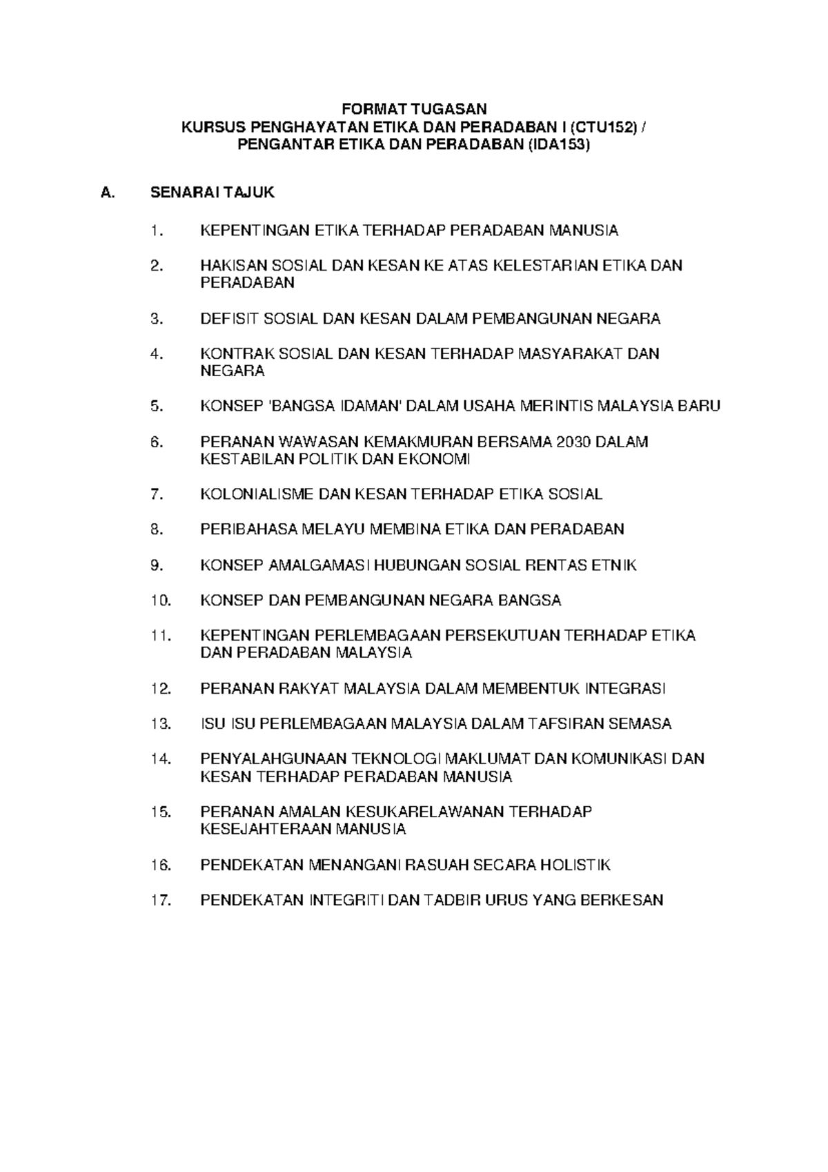 Format Tugasan CTUA52 IDA153 - FORMAT TUGASAN KURSUS PENGHAYATAN ETIKA ...