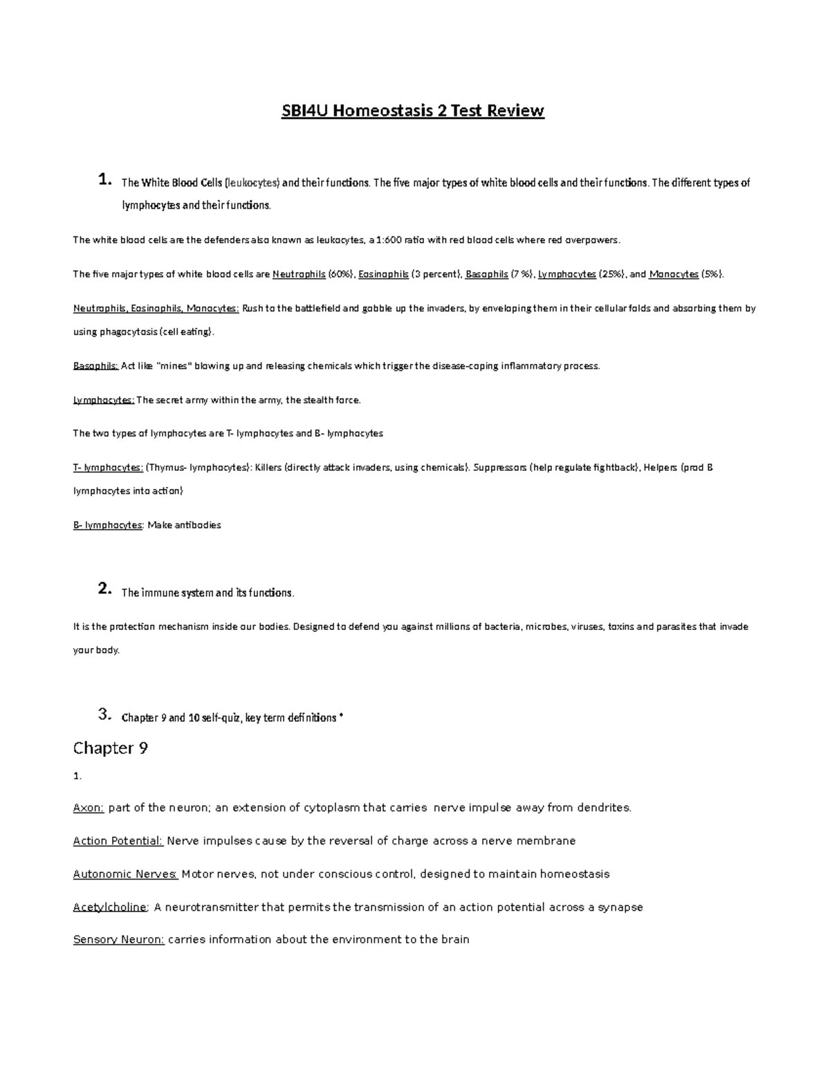 SBI4U Homeostasis 2 Test Review - The White Blood Cells (leukocytes ...