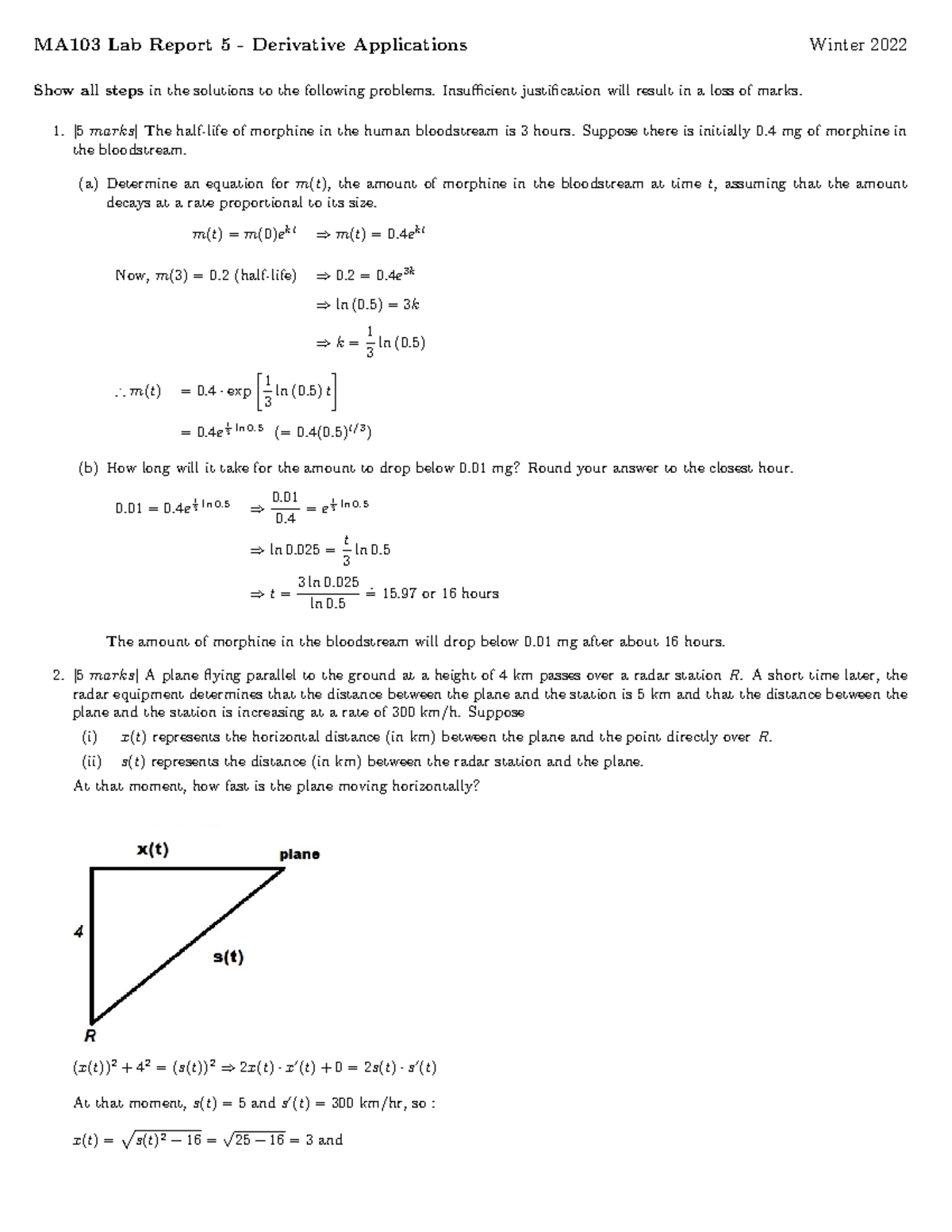 MA103 Lab 5 Solutions - MA103 Lab Report 5 - Derivative Applications ...
