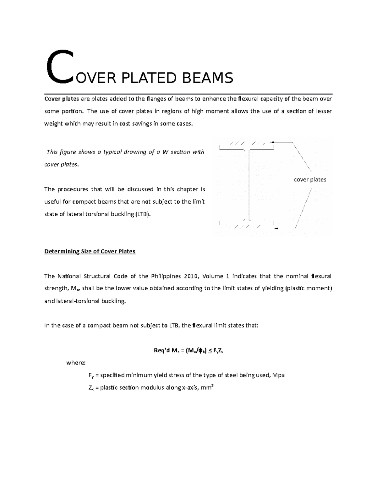STEEL DESIGN 10 Cover Plate - C OVER PLATED BEAMS Cover plates are ...