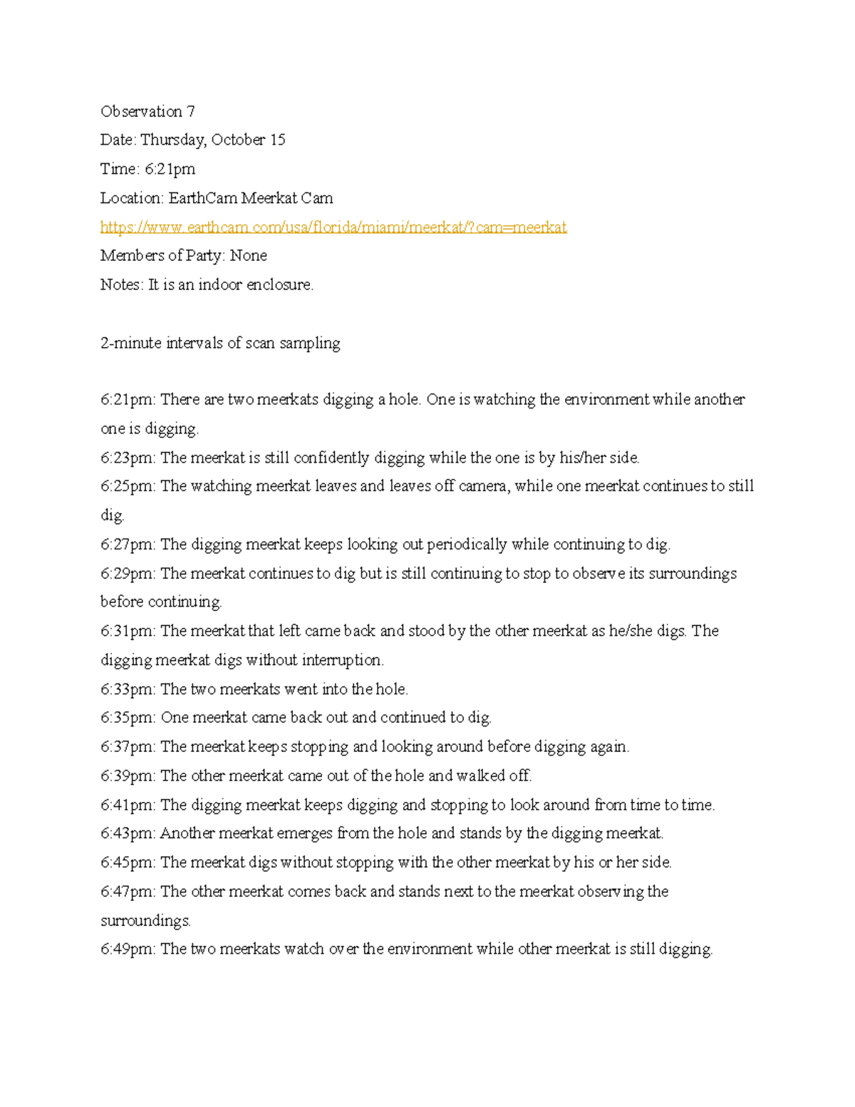 Animal Behavior Observation 7 - Observation 7 Date: Thursday, October ...