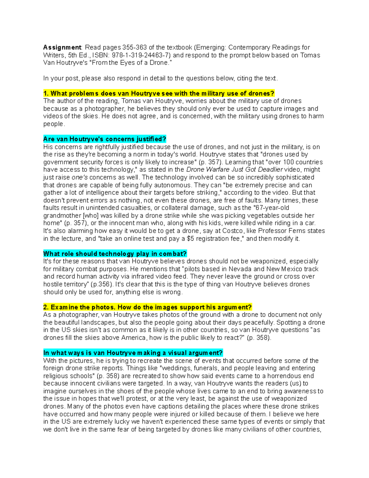 Discussion Prompt: 'From the Eyes of a Drone' by Tomas Van Houtryve - Assignment: Read pages 355 ...