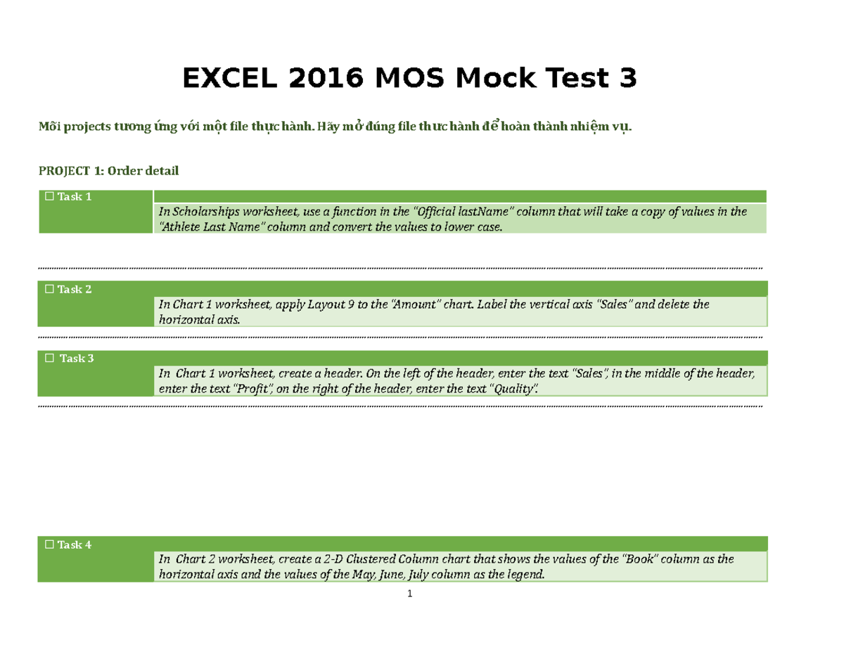 Excel Mock test 3 (Đề) - EXCEL 2016 MOS Mock Test 3 Mỗỗi projects t ng ...