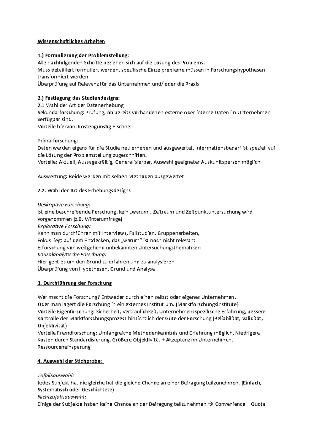 Managment Basics Zusammenfassung - Wissenschaftliches Arbeiten 1.) Formulierung der ...