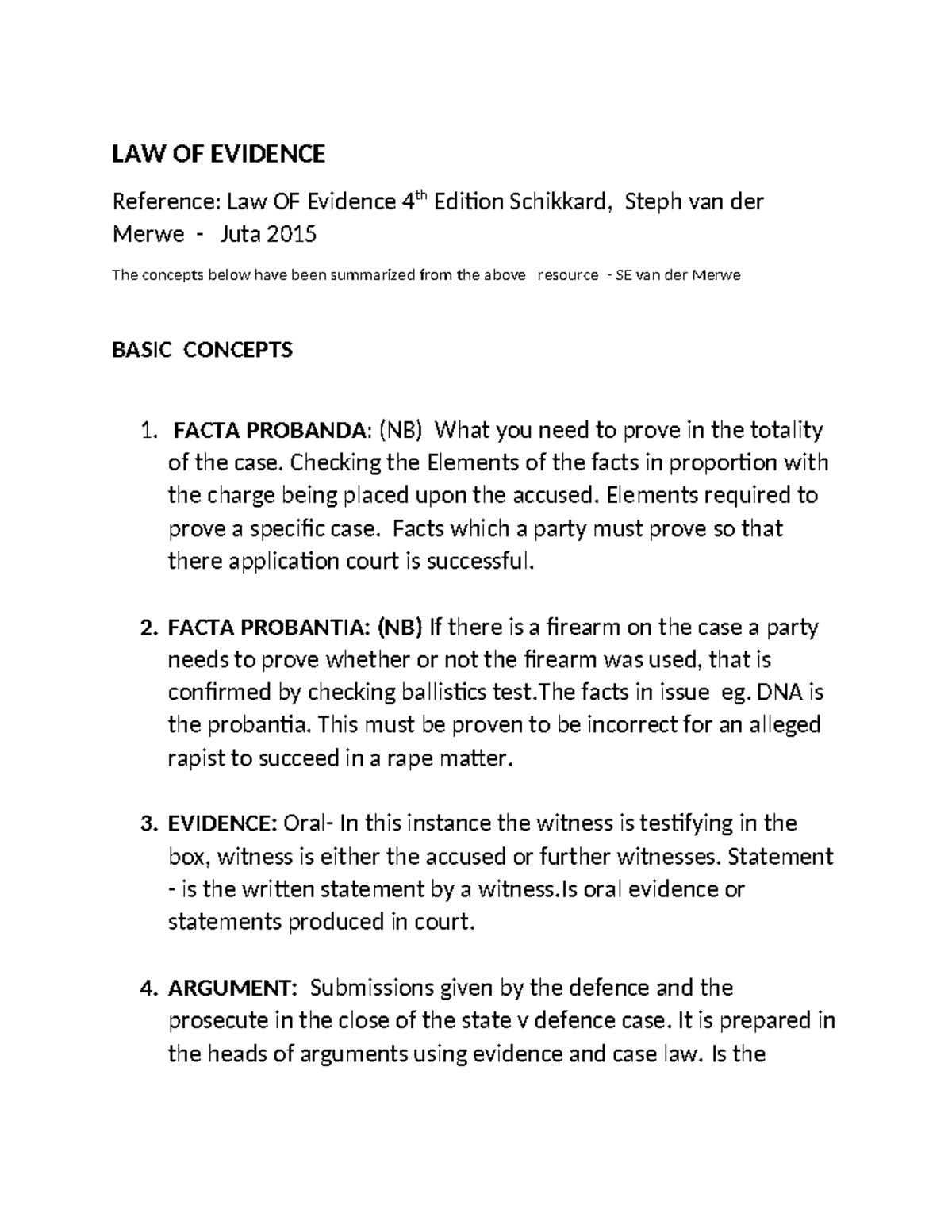 Lesson 1 Evidence - Prep Notes - LAW OF EVIDENCE Reference: Law OF ...