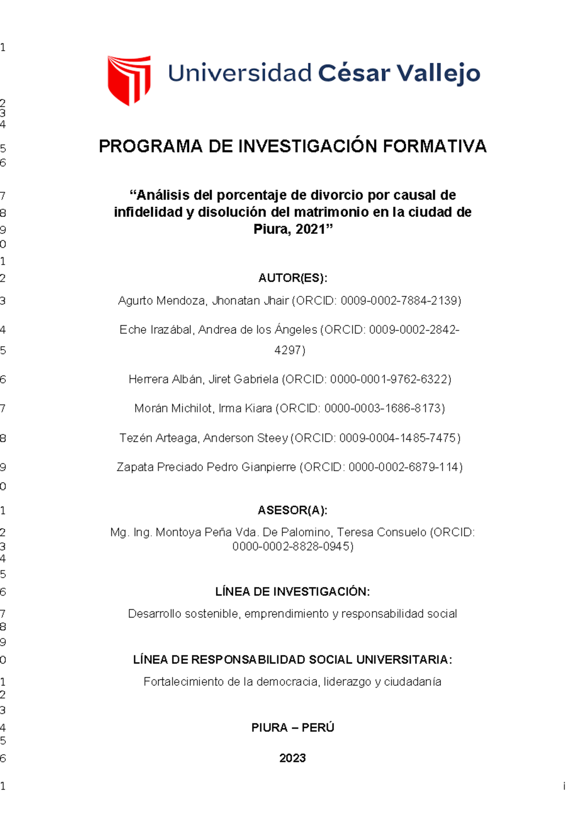 Programa DE Investigación Formativa-2 - PROGRAMA DE INVESTIGACIÓN FORMATIVA “Análisis del ...