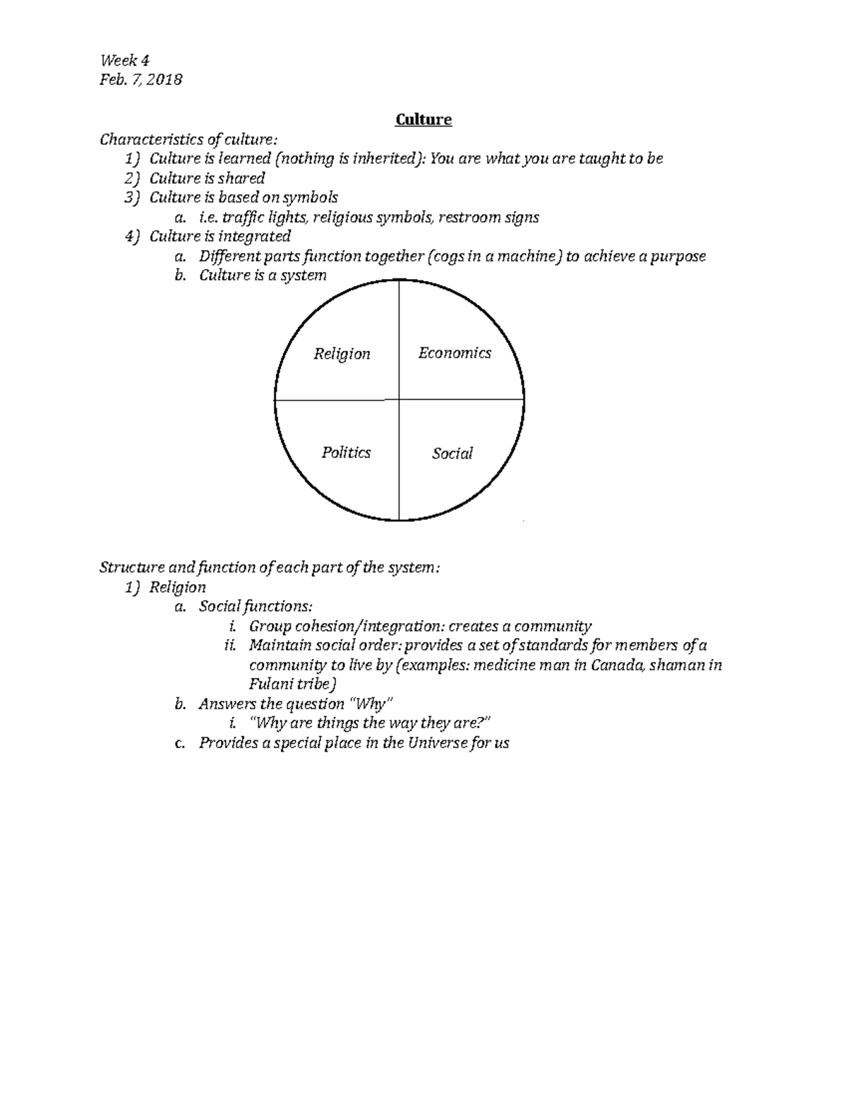 Structure and Functions of Culture - Week 4 Feb. 7, 2018 Culture ...