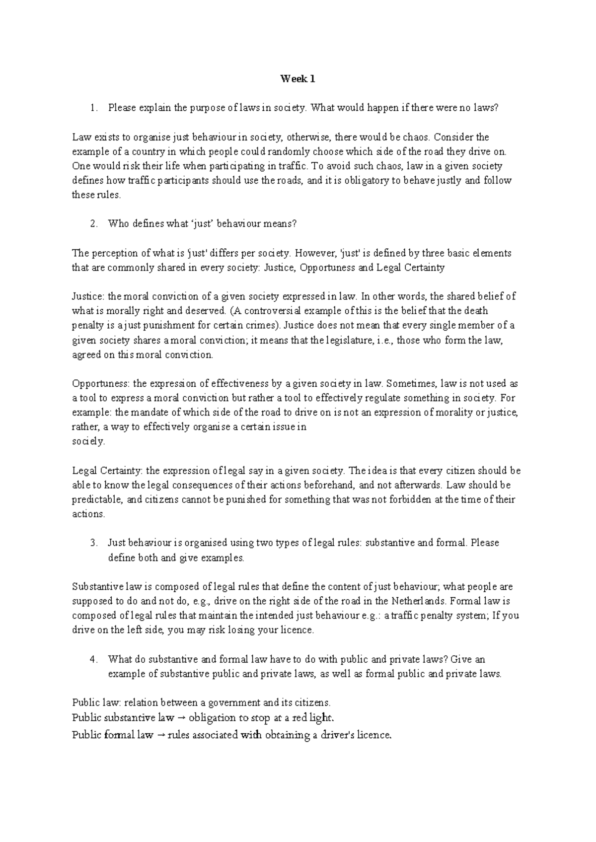 Business Law and Ethics tutorial questions & answers - Week 1 Please explain the purpose of laws ...