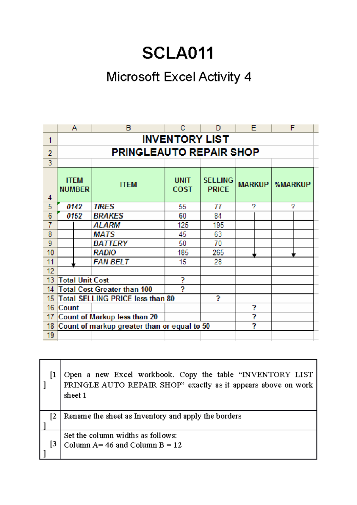 Excel Activity 4 to help improve your excel skills - SCLA Microsoft ...