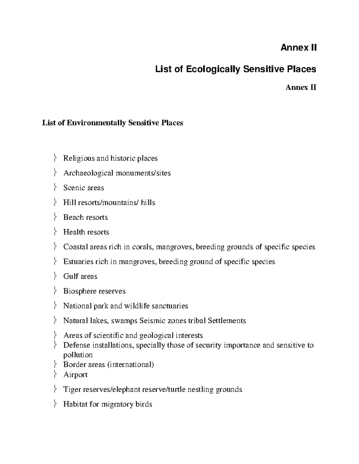 4. Ecologically Sensitive Places - Annex II List of Ecologically ...