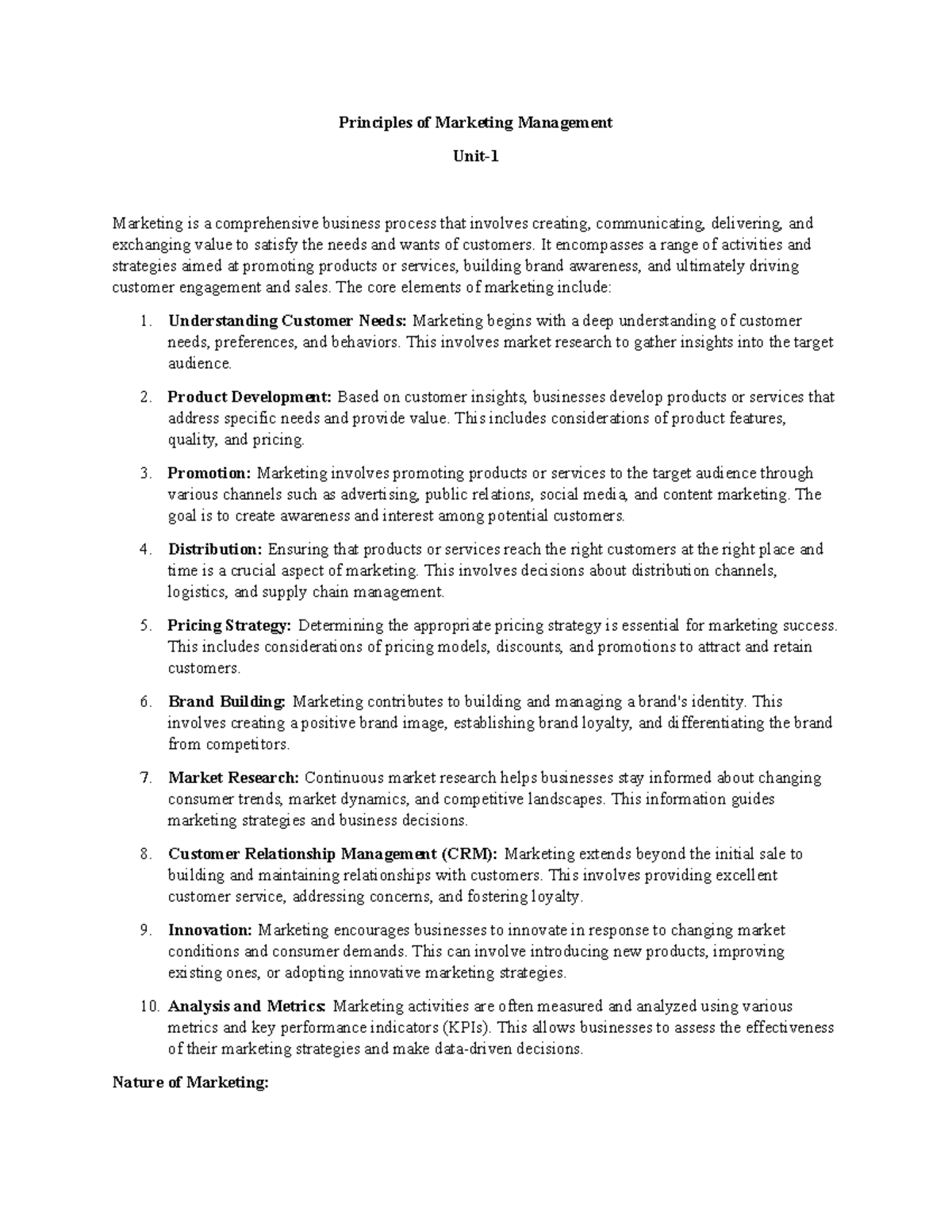 PMM unit 1 notes - PMM - Principles of Marketing Management Unit ...