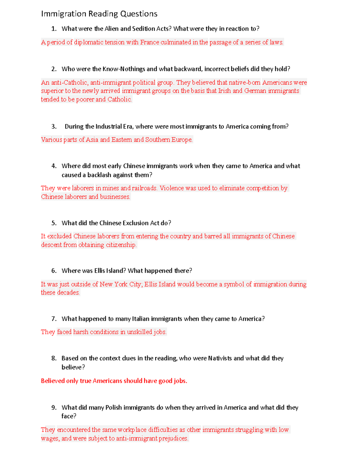LOC Immigration Reading Questions - Immigration Reading Questions What ...