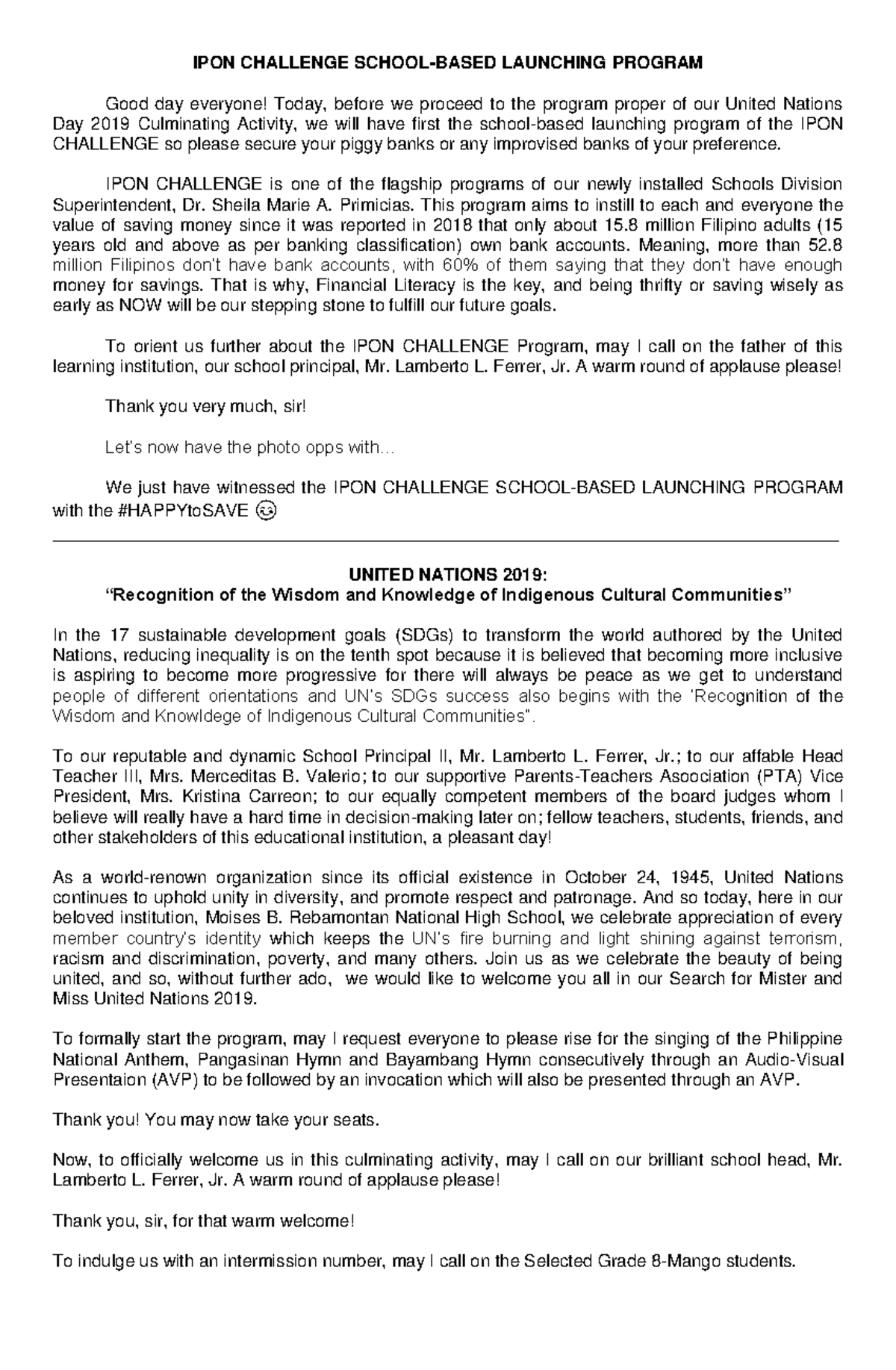 Scribd - emcee script - IPON CHALLENGE SCHOOL-BASED LAUNCHING PROGRAM ...